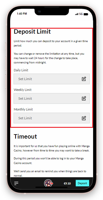 Setting deposit limits – Help Centre
